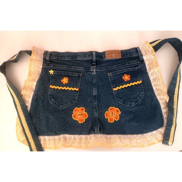 Handmade | Kitchen | Hand Made Lee Riders Denim Apron Lace Butterflys ...